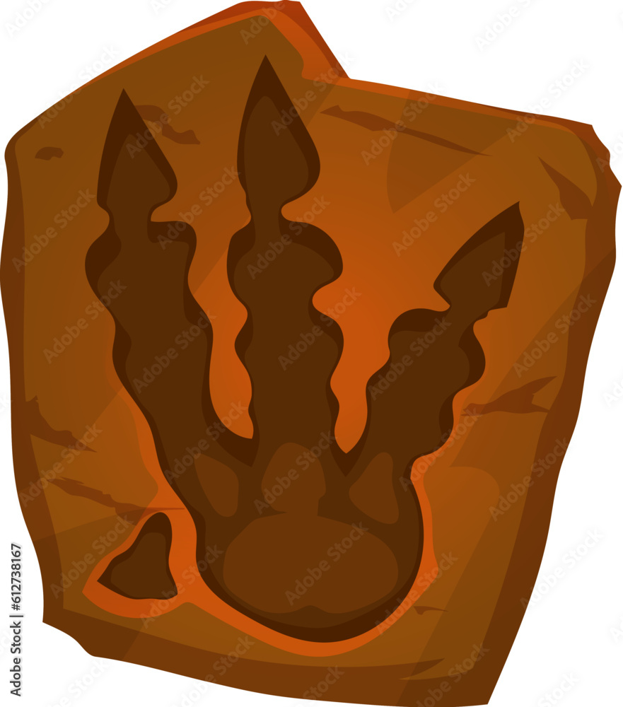Ancient dinosaur footprint, archeology fossil. Jurassic reptile foot ...
