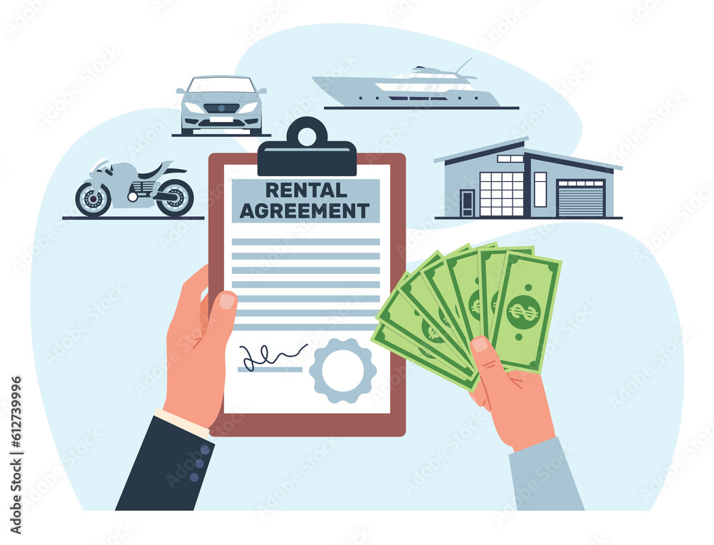 Ilustrace „Lease agreement form, signing lease for house, car, yacht ...