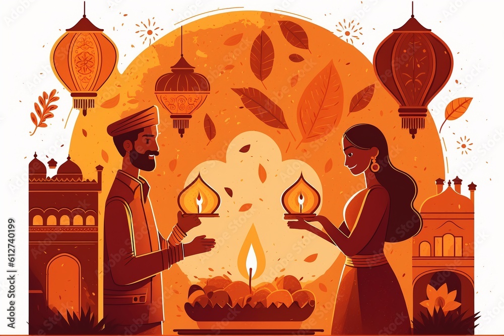 Generative AI.Diwali celebration greeting card. Silhouette of Indian ...