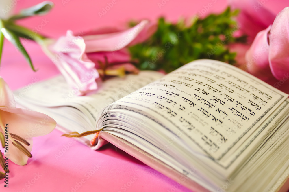 An prayer siddur used by for Jewish woman siddur with flower Stock ...