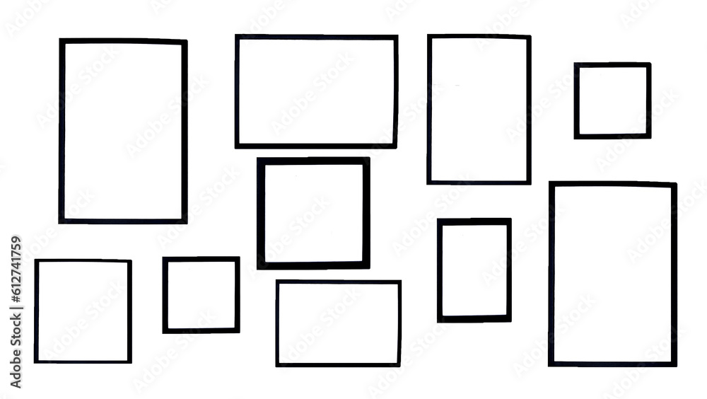 Many black frame isolated on transparent background. Group of mockup ...