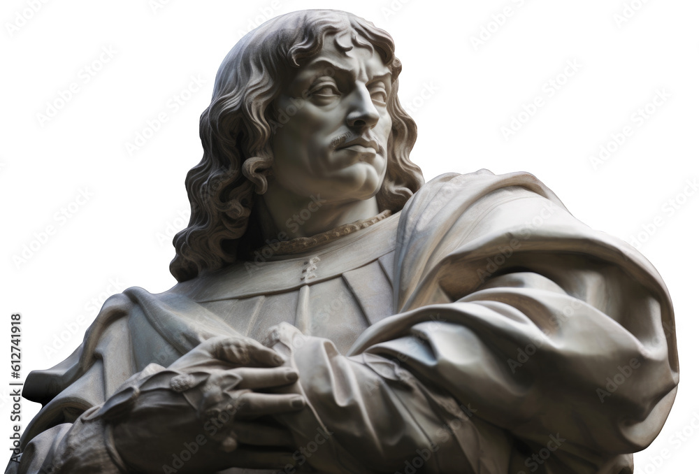 Illustration of the statue of René Descartes, a philosopher, scientist ...