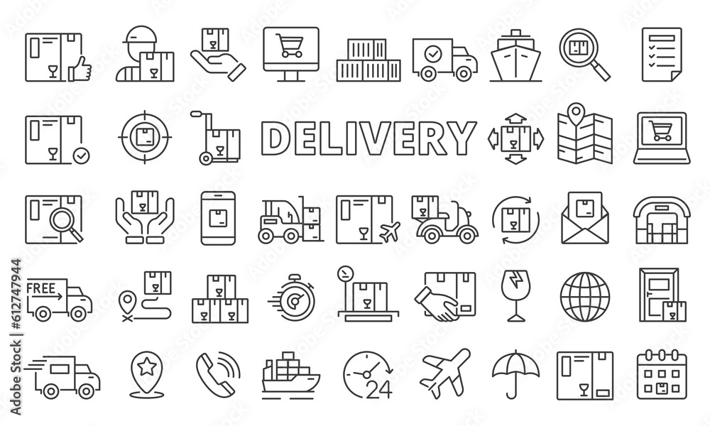 Set of Delivery logistic system icons in line design. Delivery ...