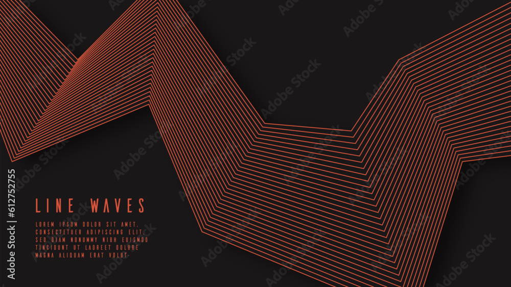 Wave with shadow.Abstract blue lines on a white background. Line art ...