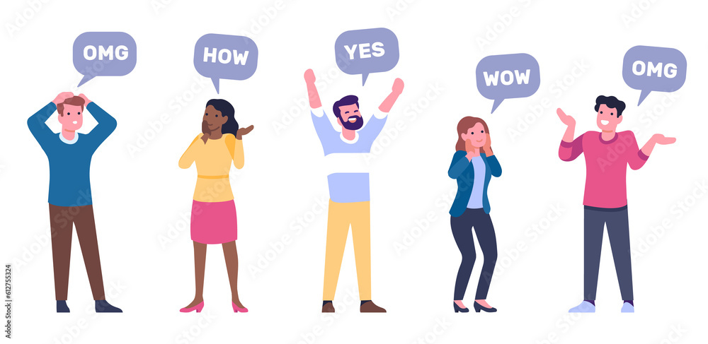 Surprised men and women say wow. People expressions. Omg and how ...