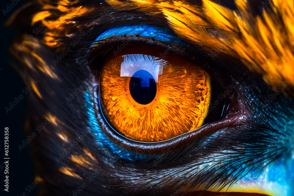 Macro image of the pupil and iris of the eye of a golden eagle (Aquila ...