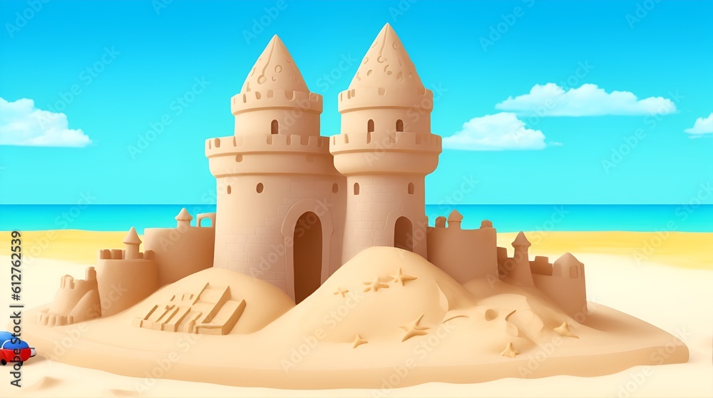 Sand castle on the beach. Summer vacation concept. cartoon style Stock ...