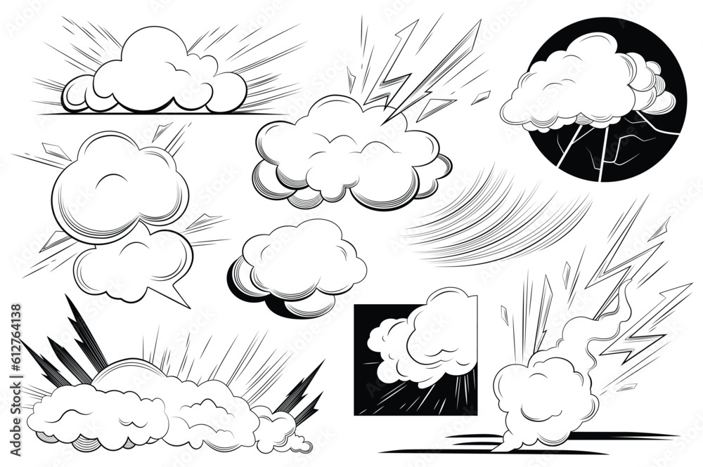 Comics clouds set. This illustration is a flat and cartoonish design of ...