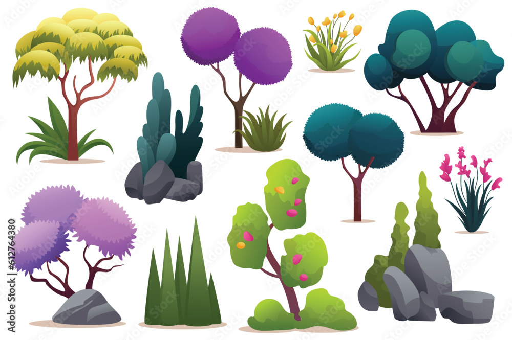 Magic plants set. This illustration is a set of flat, cartoon-style ...