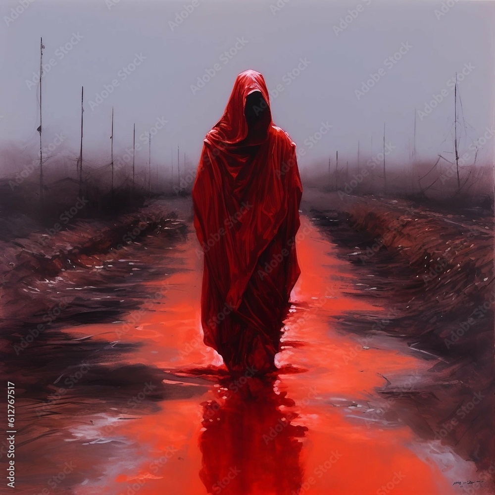 Photo & Art Print A Painting of a Shrouded Woman Wearing a Red Robe ...