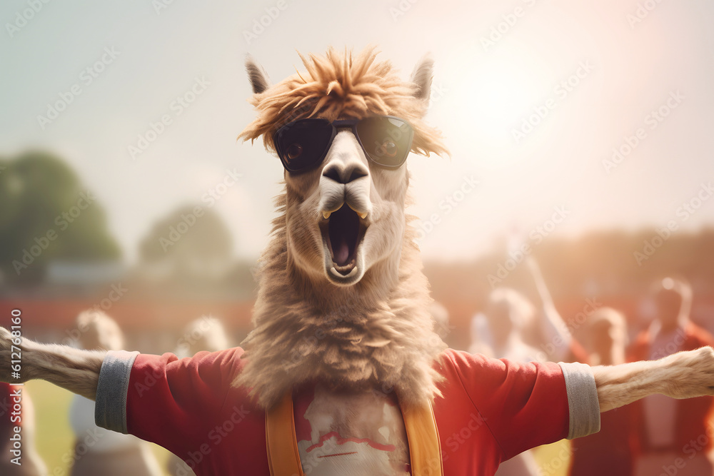 llama football fan in tracksuit emotionally shouts at stadium ...
