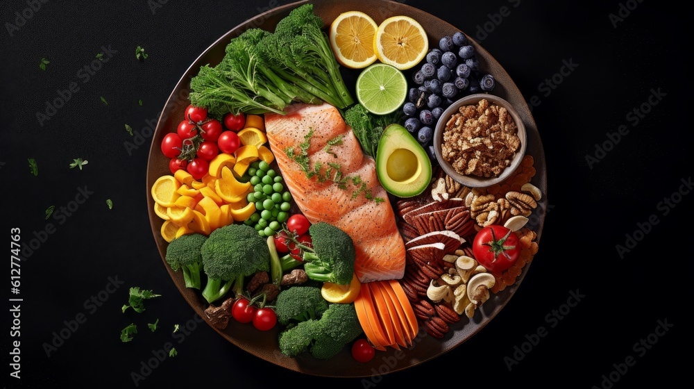 A balanced plate of food with lean proteins, whole grains, colorful ...