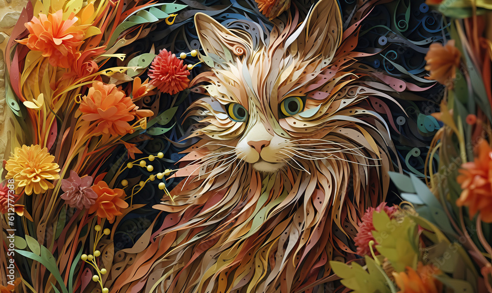 Quilled Cat Art: Beautiful Paper Panel. Created using generative AI ...