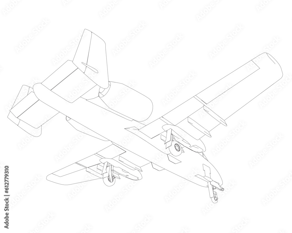 Outline Combat aircraft in isolate on a white background. Modern combat ...