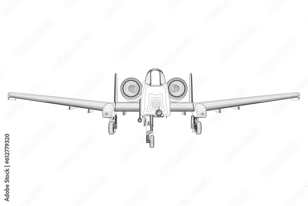 Outline Combat aircraft in isolate on a white background. Modern combat ...