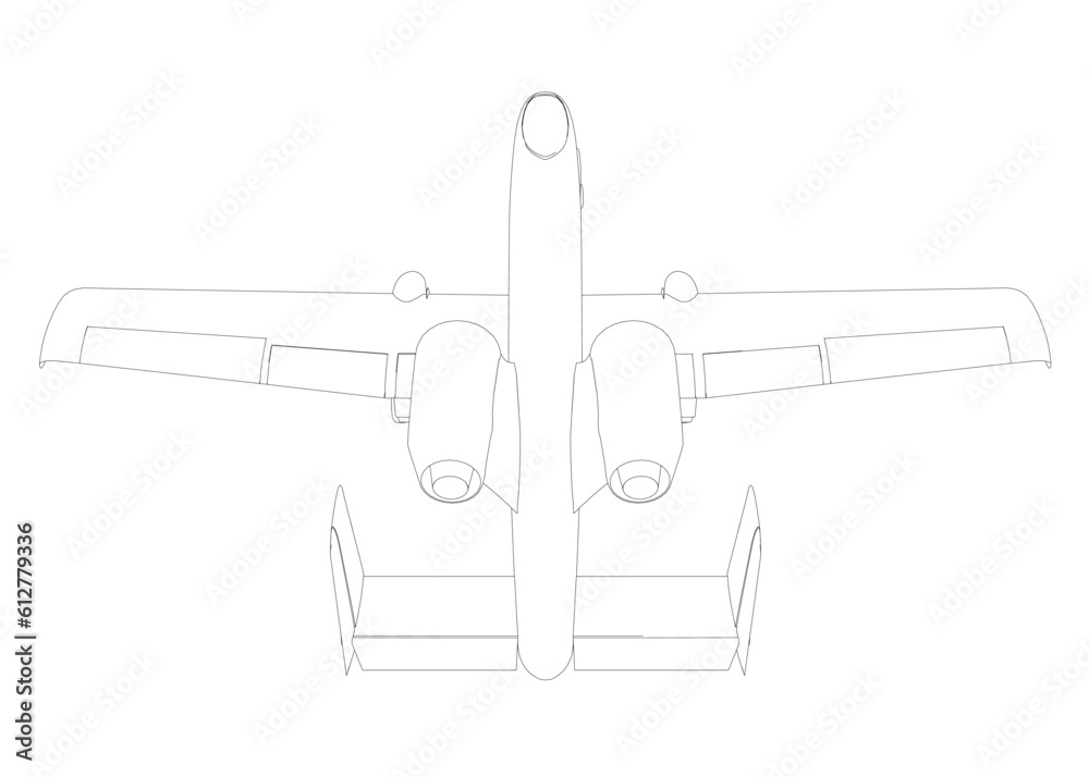 Outline Combat aircraft in isolate on a white background. Modern combat ...