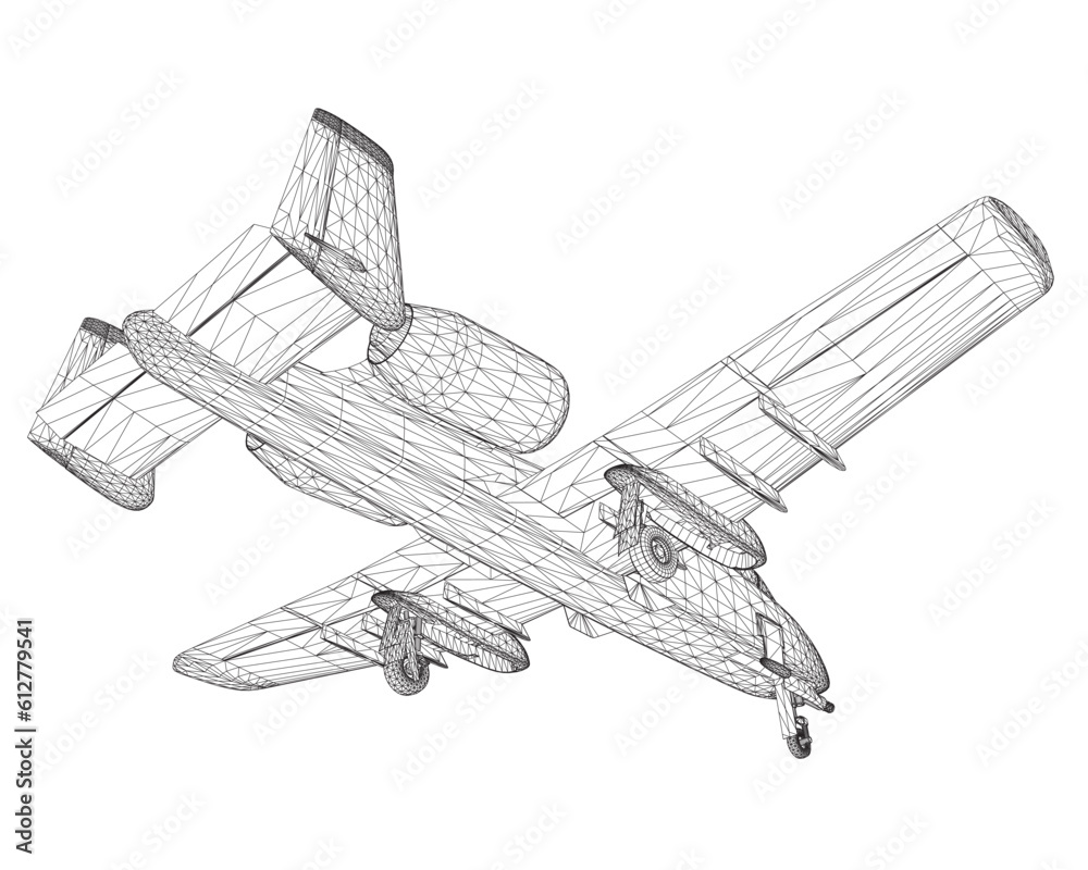 Wireframe Combat aircraft in isolate on a white background. Modern ...