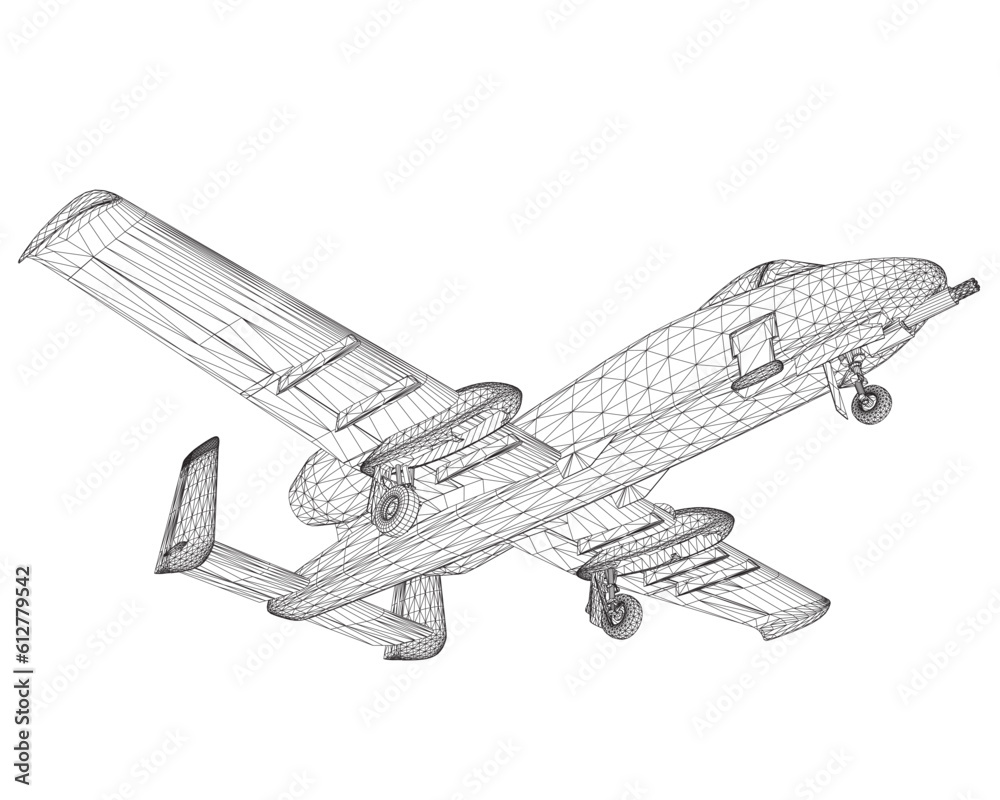 Wireframe Combat aircraft in isolate on a white background. Modern ...