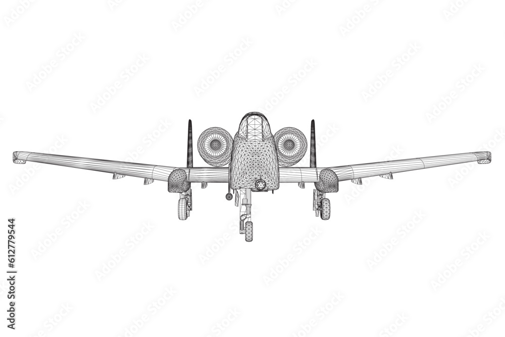 Wireframe Combat aircraft in isolate on a white background. Modern ...