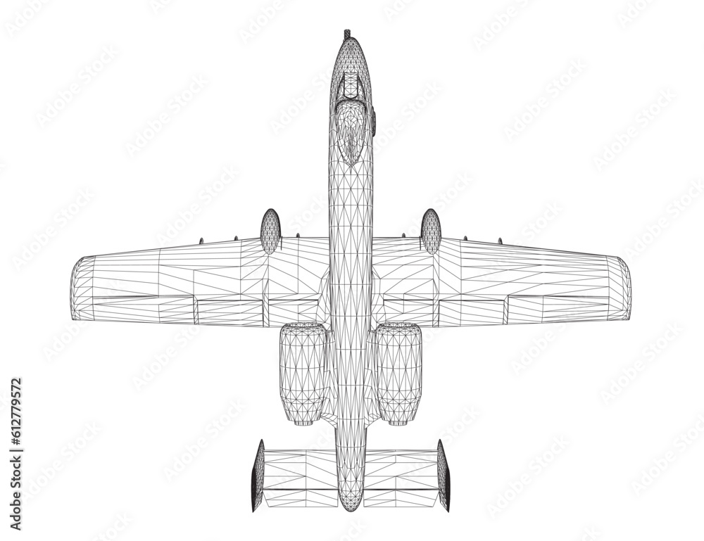 Wireframe Combat aircraft in isolate on a white background. Modern ...
