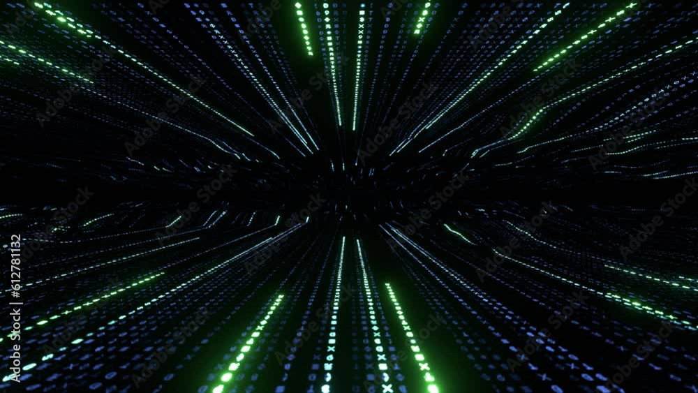 Graphic animation, matrix inspired seamless loop, crypto symbols data ...