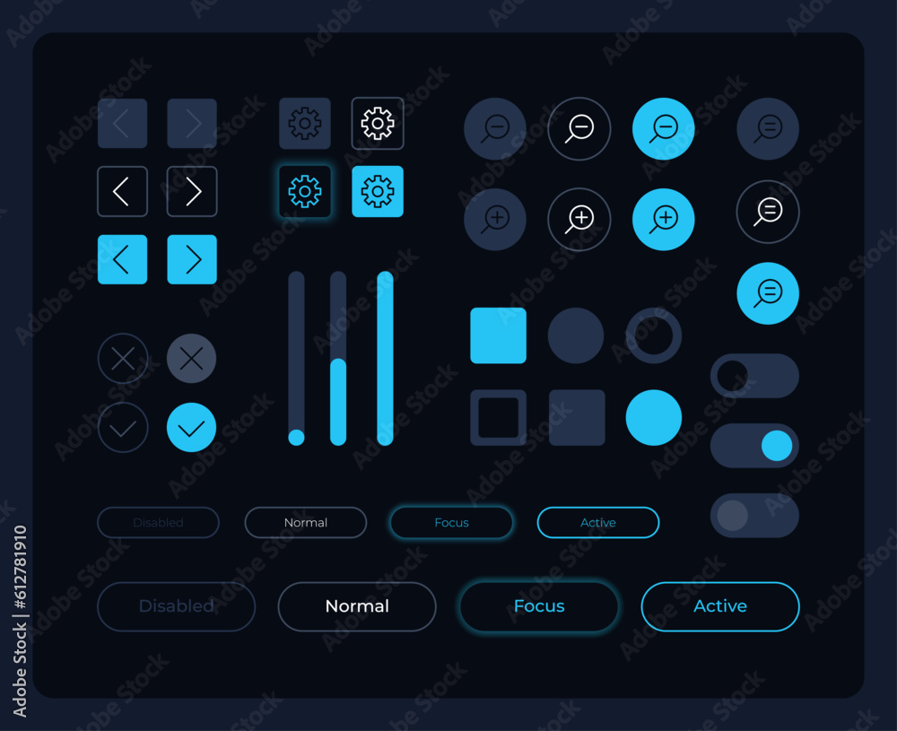 Multiple buttons UI elements kit. Editable isolated vector components ...