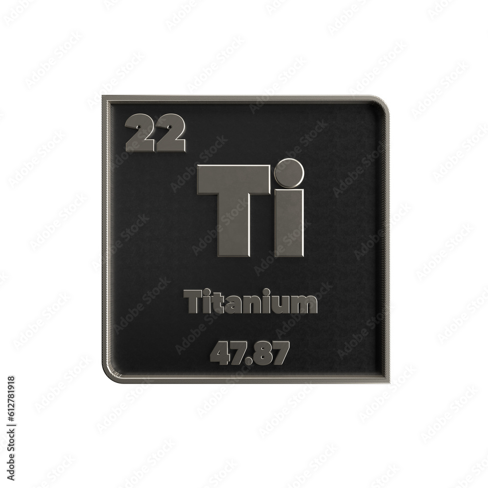 Titanium chemical element black and metal icon with atomic mass and ...