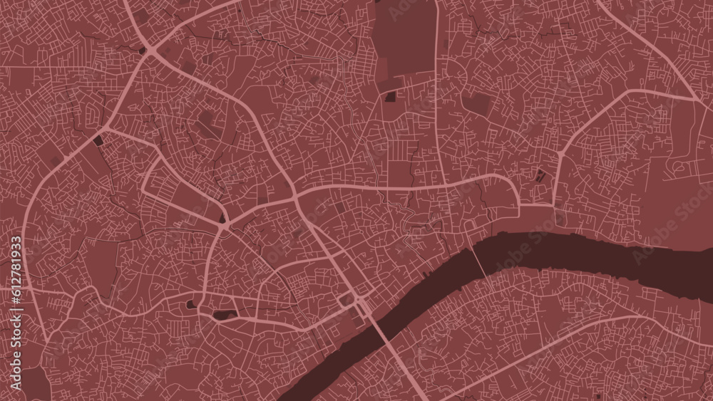 Detailed map poster of Palembang city, linear print map. Red skyline ...