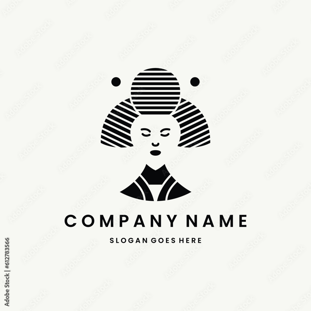 Geisha Logo vector design template black logo and white background ...