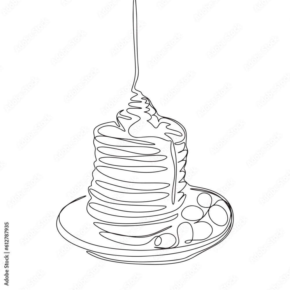 Continuous one line drawing pancakes with jam. Panckakes vector hand ...