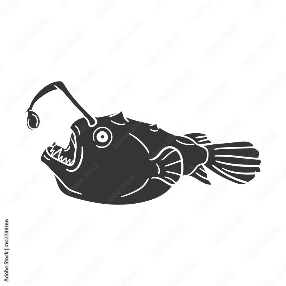 Anglerfish Icon Silhouette Illustration. Angler Fish Sea Animal Vector ...