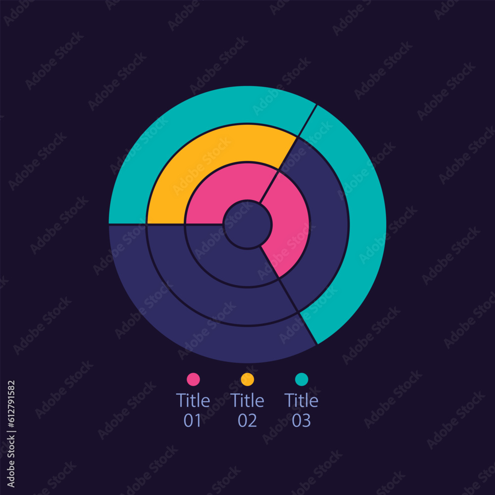 Concentric circle infographic chart design template for dark theme ...