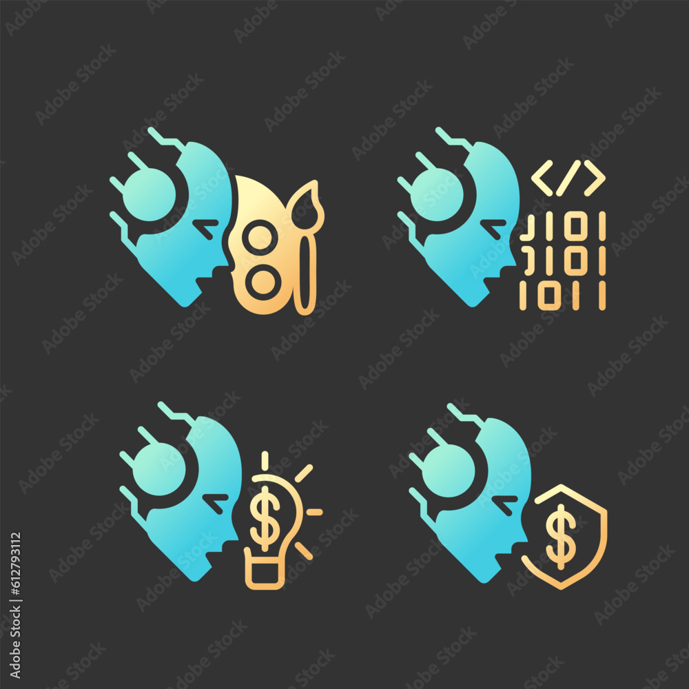Artificial intelligence skills gradient glyph icons set with lineart ...