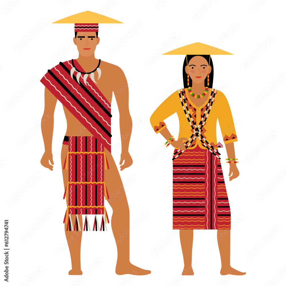 girl and young man in Filipino folk costume isolated on a white ...