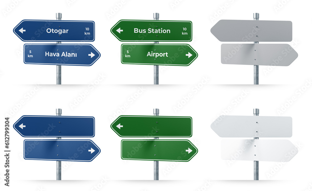Realistic blank street and road signs isolated. Set of street traffic ...