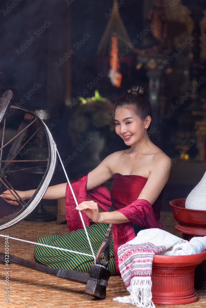 Thai woman dressed in traditional Northern Thailand culture costume ...