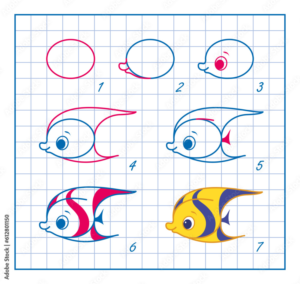 How to Draw Fish Idol, Step by Step Lesson for Kids cartoon vector ...