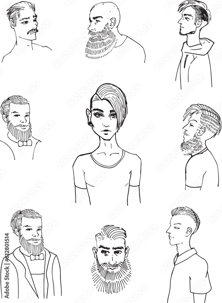 Man Portrait Simple Sketch Model Face For Barbershop Logo Men's Goods ...