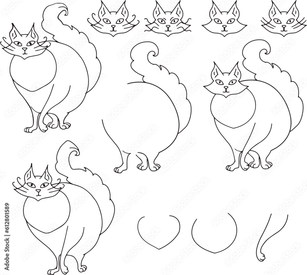 Linear sketch drawing animal funny fat cat logo. Goods for pets ...