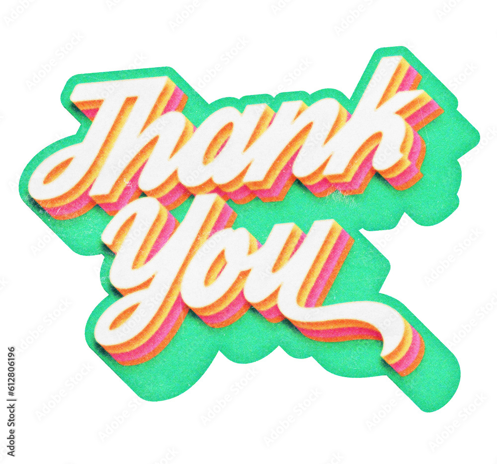 Words Thank You paper cut-out in retro three-dimensional script ...