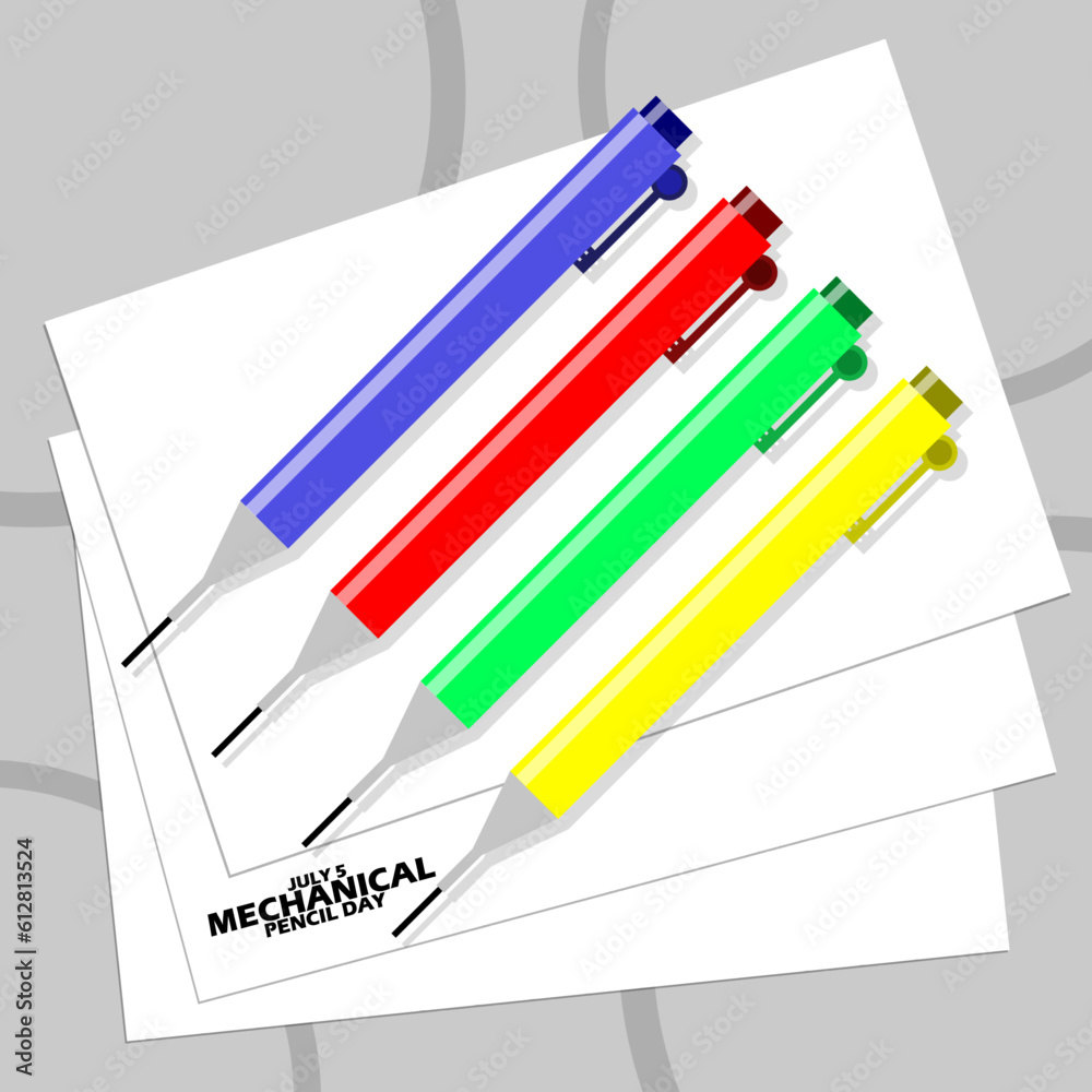 Several different colored Mechanical Pencils on white paper and bold ...