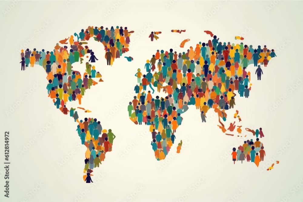 world map with people,crowd of multicultural people composing a world ...