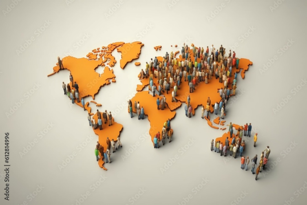 world map with people,crowd of multicultural people composing a world ...