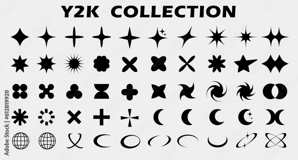 collection of Y2k elements. set Y2k. geometric brutalism forms sticker ...