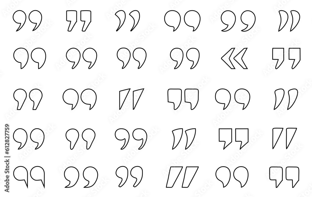Set of quote mark. Quotes icon vector set. Quotemarks outline, speech ...