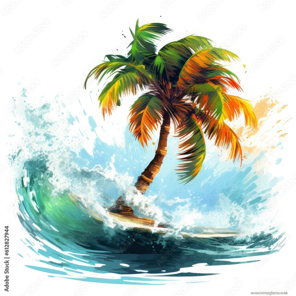 watercolor palm tree at the beach illustration for social media ads ...