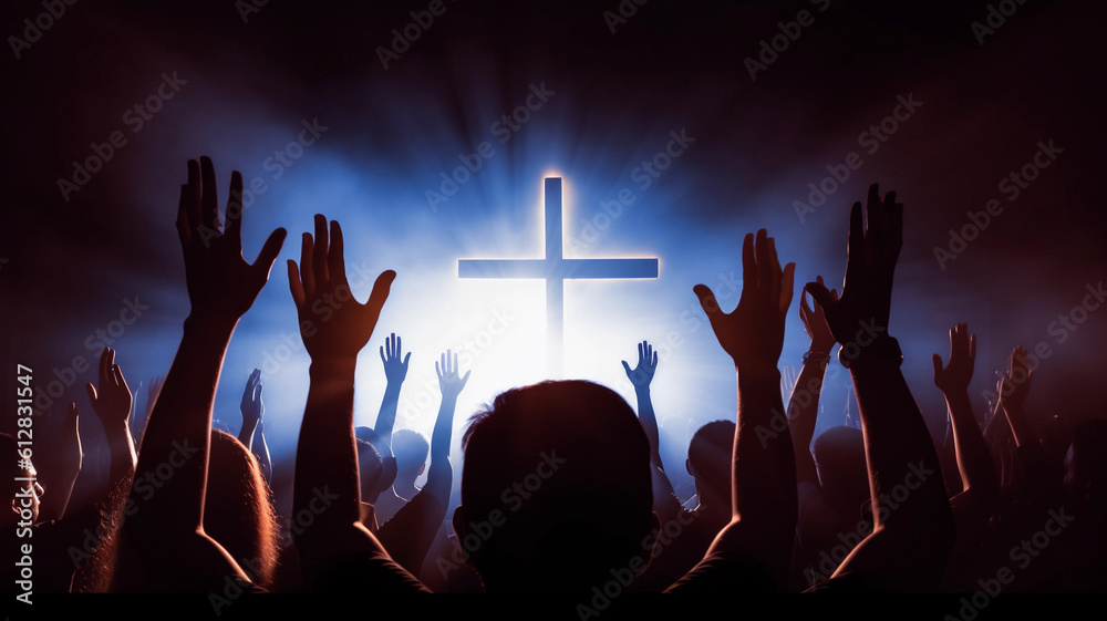 Church worship concept: Christian worship in front of a cross. Image ai generate Stock ...
