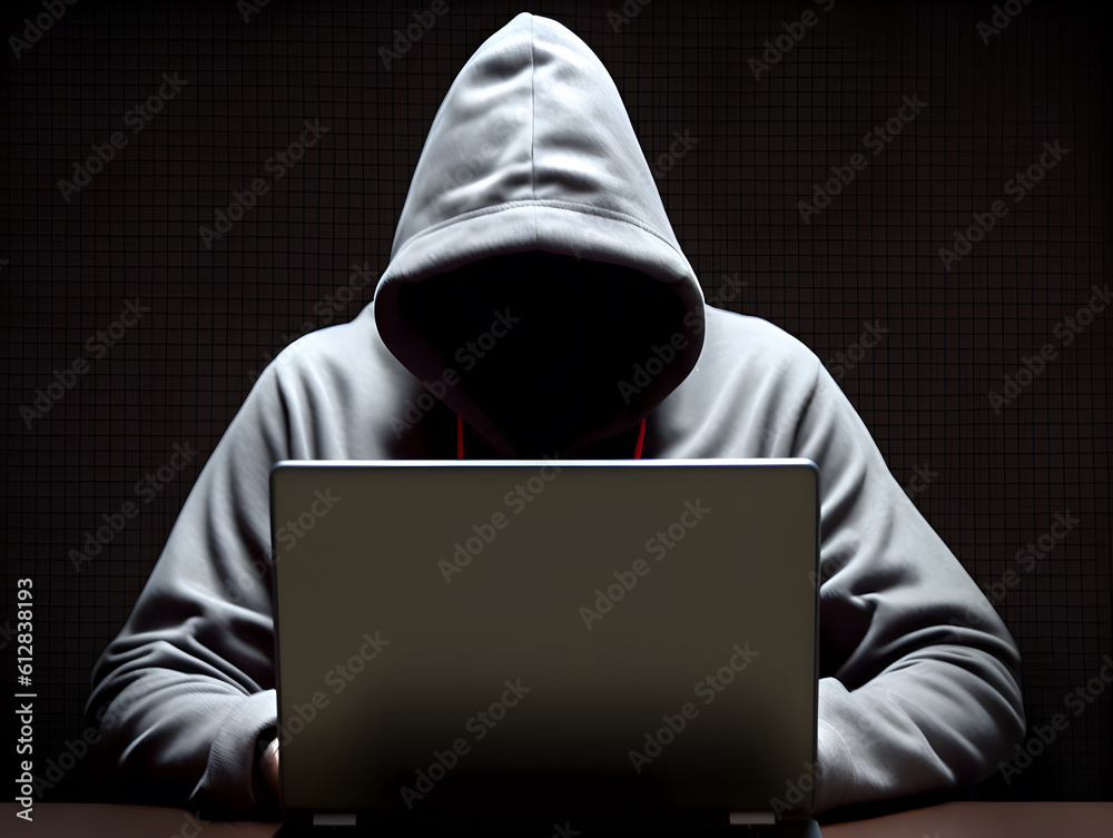 Hacker typing laptop. Concept of cybercrime, cyberattack, dark web. AI ...