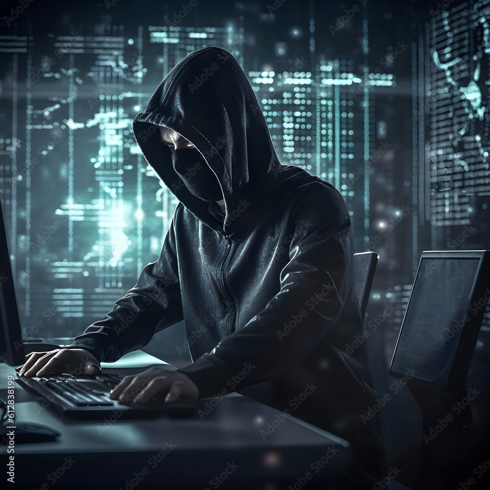 Hacker Typing Computer Concept Of Cybercrime Cyberattack Dark Web Ai Generated Stock
