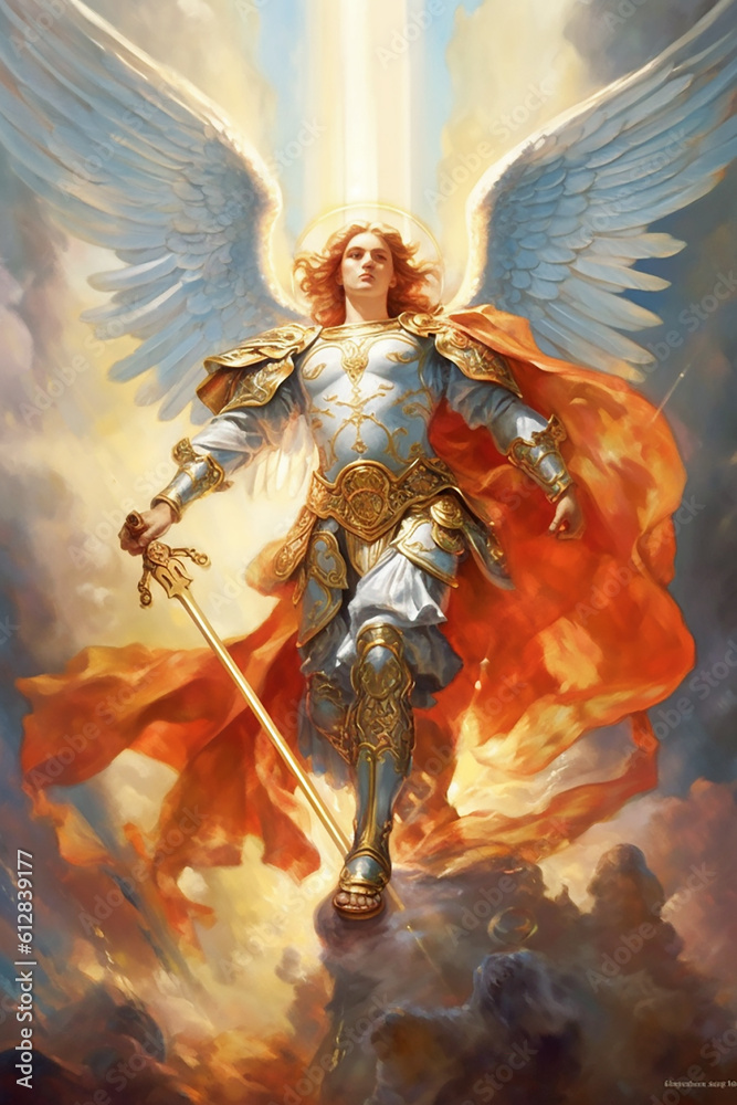 Graphic and biblical representation of the Archangel Michael. AI ...